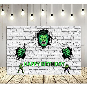 huio White Brick Wall Backdrop for Hulk Theme Birthday Party Supplies 5x3ft Hulk Superhero Theme Baby Shower Banner for Birthday One Size