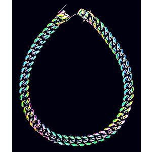 ROWIN&CO Mens Chunky Miami Cuban Link Chain - Rainbow Multicolor Stainless Steel Curb Necklace, Nickel-free, Colorful Chains, Hip Hop Jewelry Choker Chain, 15mm/18-35 inch.