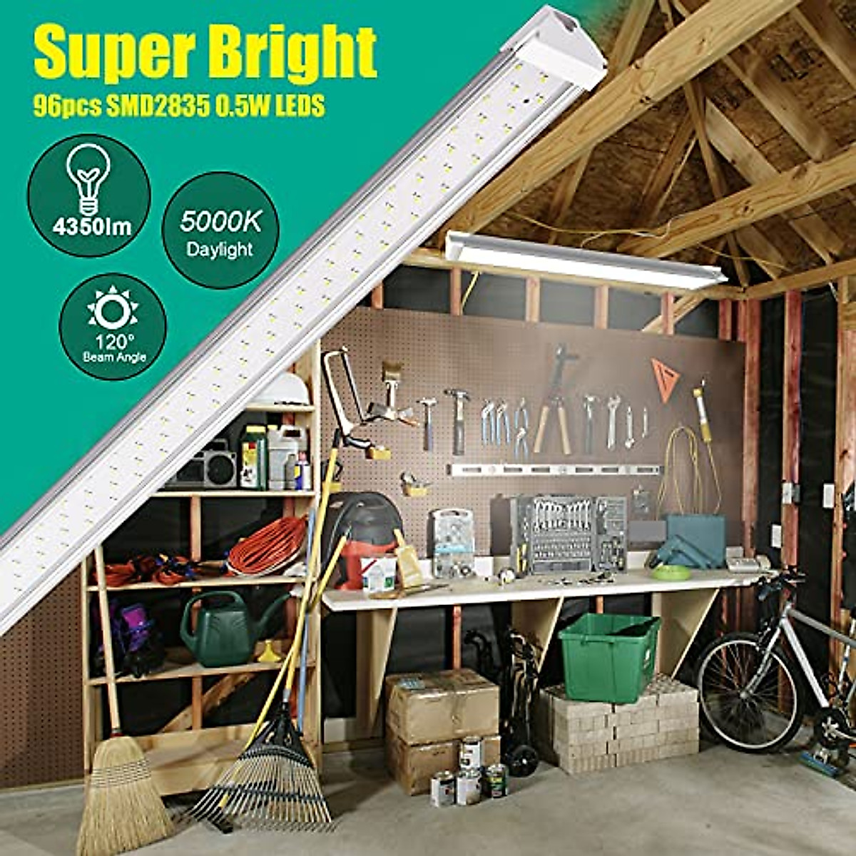 6 Pack LED Shop Light 2FT 30W, 4350LM 5000K Utility Shop Light for Garage, Linkable Daylight White Shop Lights, High Output Garage Light, Ceiling Light Fixture, LED Tube Light, Under Cabinet Light