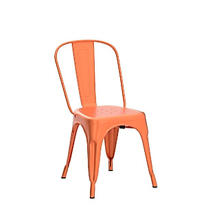 XXkseh Metal Dining Chairs Set of 4 Patio Chairs Restaurant Chair 18 Inch Seat Height Indoor Outdoor Chairs Tolix Style Bar Chairs Side Metal Stackable 330LBS Weight Capacity, Orange