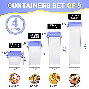 HOMER Airtight Food Storage Containers with Blue Lids - Plastic Airtight Storage Containers for Pantry - 9 PCS BPA Kitchen Organizers for Cereal,Pasta, Flour & Sugar - Labels & Marker