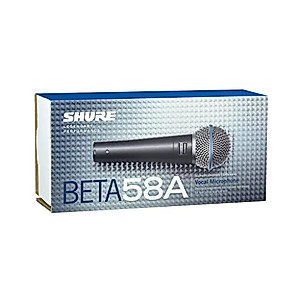 Shure BETA 58A Vocal Microphone - Single Element Supercardioid Dynamic Mic for Stage and Studio, Includes A25D Adjustable Stand Adapter, 5/8” to 3/8” (Euro) Thread Adapter and Storage Bag
