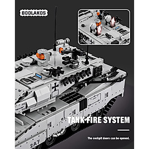 BOOLAKOS Leopard II A7 Main Battle Tank Building Block, Military Tank Building Toy Set to Display, Collectible WW2 Army Tank Model for Adults (1,498 Pieces)