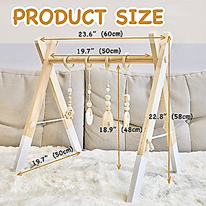 Wooden Baby Play Gym, PgUp Foldable Baby Gym with 4 Wooden Baby Hanging Toys for Play & Learn, Baby Activity Gym Frame Hanging Bar Toddler Gym Newborn Gift for Baby Girl and Boy