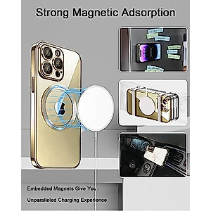 BOTOER Magnetic Matallic Glossy Designed for iPhone 14 Pro Phone Case with Full Camera Protection [Compatible with MagSafe] for Women Girls Phone Case (6.1")-Gold