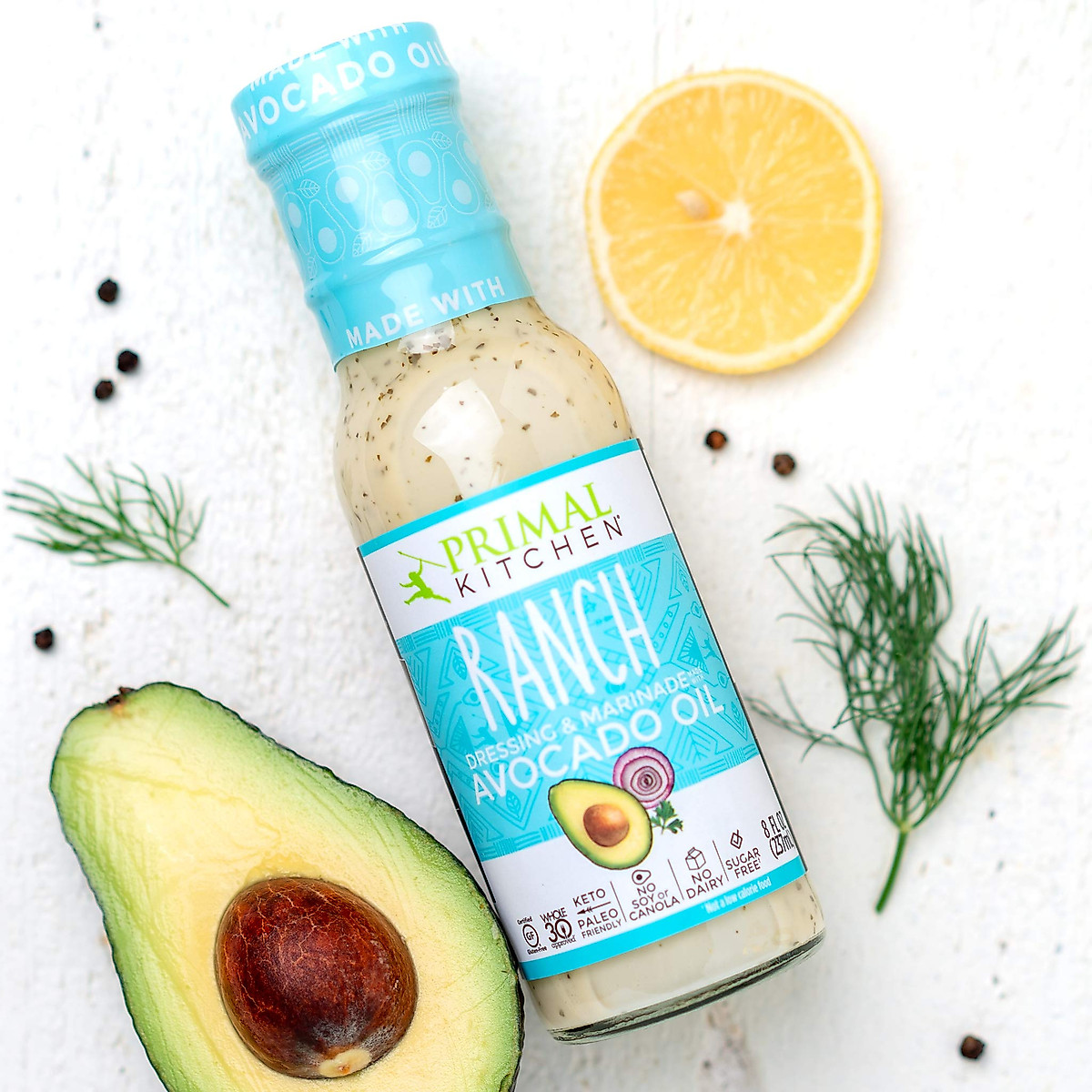 Primal Kitchen Ranch Dressing & Marinade, Made with Avocado Oil and Cage-Free Eggs, 8 Fluid Ounces, Pack of 2