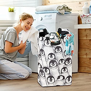 xigua Many Penguins Laundry Basket Large Laundry Hamper Foldable Dirty Clothes Toys Organizer Bag with Handles for Bathroom,Bedroom,College Dorm,Kids Room
