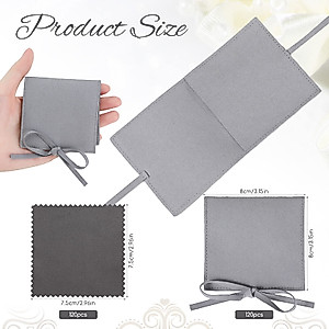 120 Pcs Microfiber Jewelry Pouch 8 x 8cm Jewelry Packaging Bag Gift Bow Tie Bracelet with Cleaning Cloth(Gray)
