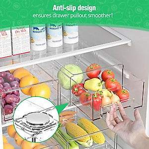 DAMYNUO 2 Pack Refrigerator Drawers - Fridge Organizer Bins Stackable Storage Drawers, Clear Refrigerator Organizing Containers Pull Out Drawer for Fruit, Vegetable Storage and Keep Fresh
