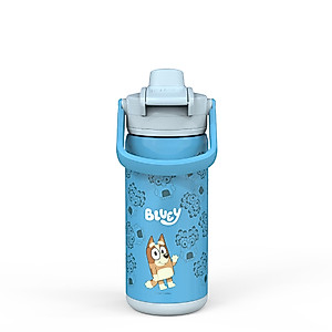 zak! Beacon Insulated Bottle, Bluey - 14 oz - Durable Stainless Steel - Double-Wall Vacuum Insulation, Silicone Spout & Push-Button, Leak-Proof Lid - Dishwasher Safe