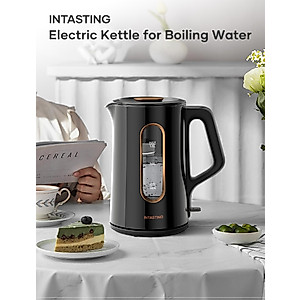 INTASTING Electric Kettle, Double Wall Glass Inner, Hot Water Boiler Heater Pot, 1.5-Liter, 1200 Watts for Fast Boiling, 53oz BPA Free, Glossy Black