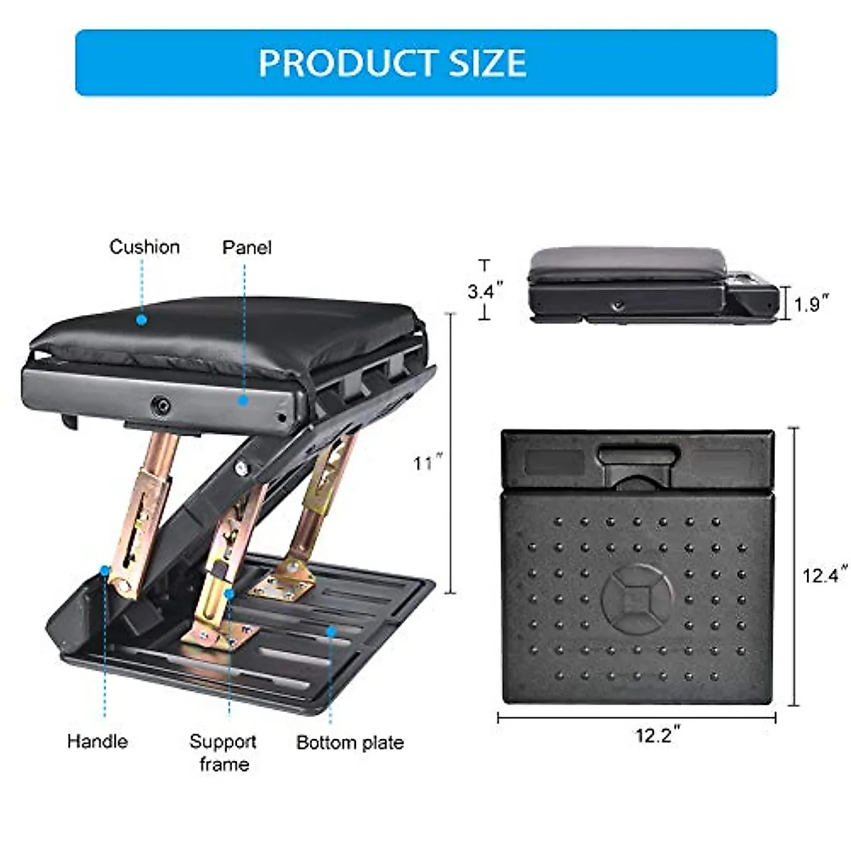 Leermart Adjustable Footrest with Removable Soft Foot Rest Pad Max-Load 120Lbs with Massaging Beads for Car,Under Desk, Home, Train,4-Level Height Adjustment Black