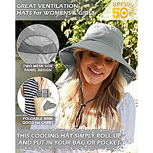 Wide Brim Sun Hat with Neck Flap, UPF 50+ Hiking Safari Fishing Caps for Men and Women Gray