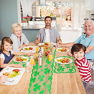 St. Patrick's Day Table Runner 11.8"x70.8",with 4 PCS Placemats,Green Clover Table Placemats for St Patricks Day Decorations,Spring Party Decoration,Decor Supplies