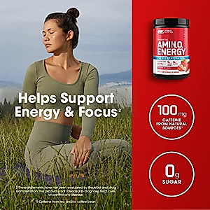 Optimum Nutrition Amino Energy Plus Electrolytes Energy Drink Powder, Caffeine for Pre-Workout Energy and Amino Acids/BCAAs, Strawberry Burst, 10.5 Ounces (30 Servings), Pink (Packaging May Vary)