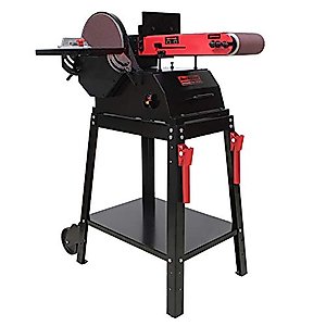 BUCKTOOL Powerful 1-1/2 HP Bench Belt Sander for Wood Working 6 in. x 48 in. Belt and 10 in. Disc Sander with Movable Stand BD61000