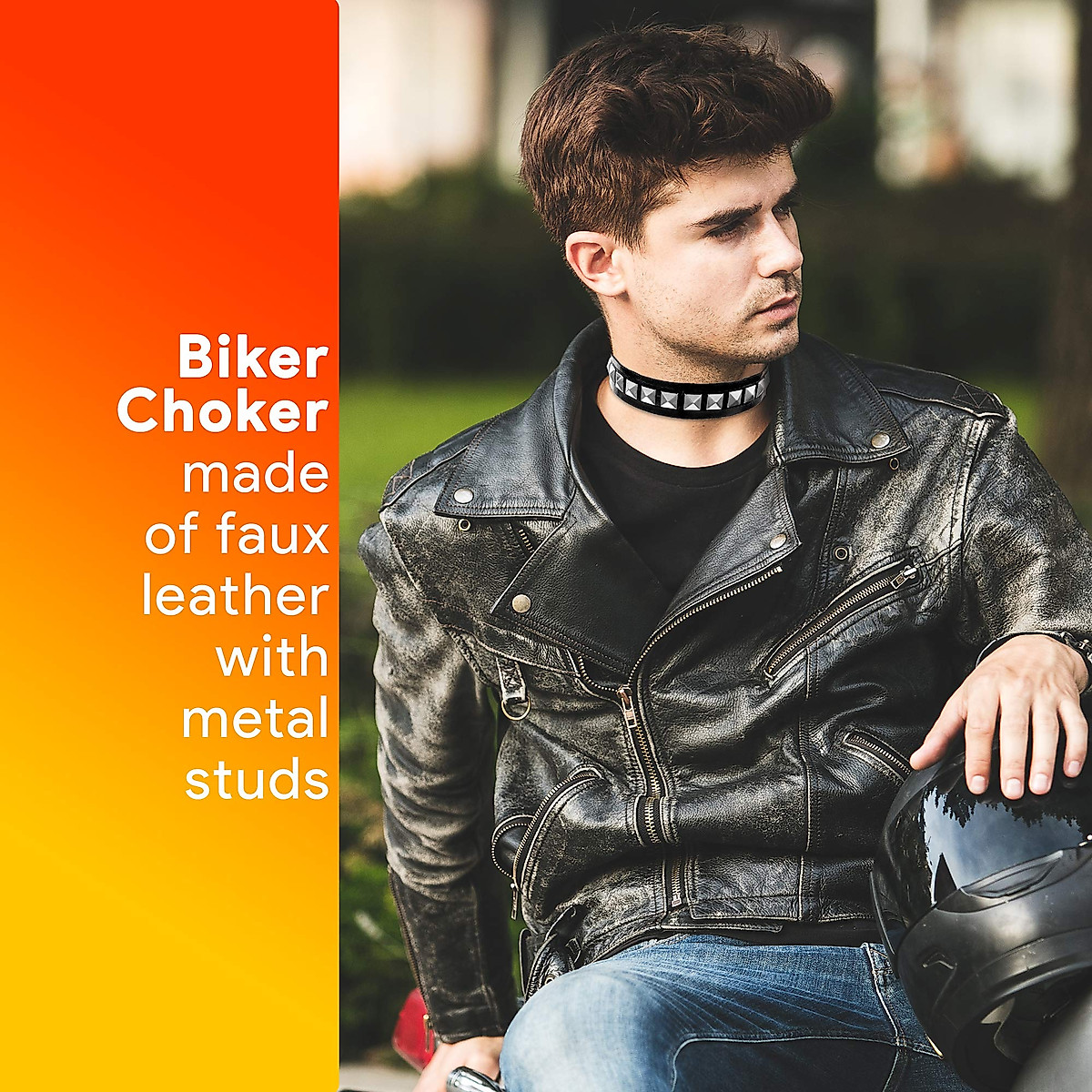 Skeleteen Biker Leather Studded Choker - Gothic Punk Rock N Roll Jewelry Accessories Leather and Metal Collar Costume Necklace