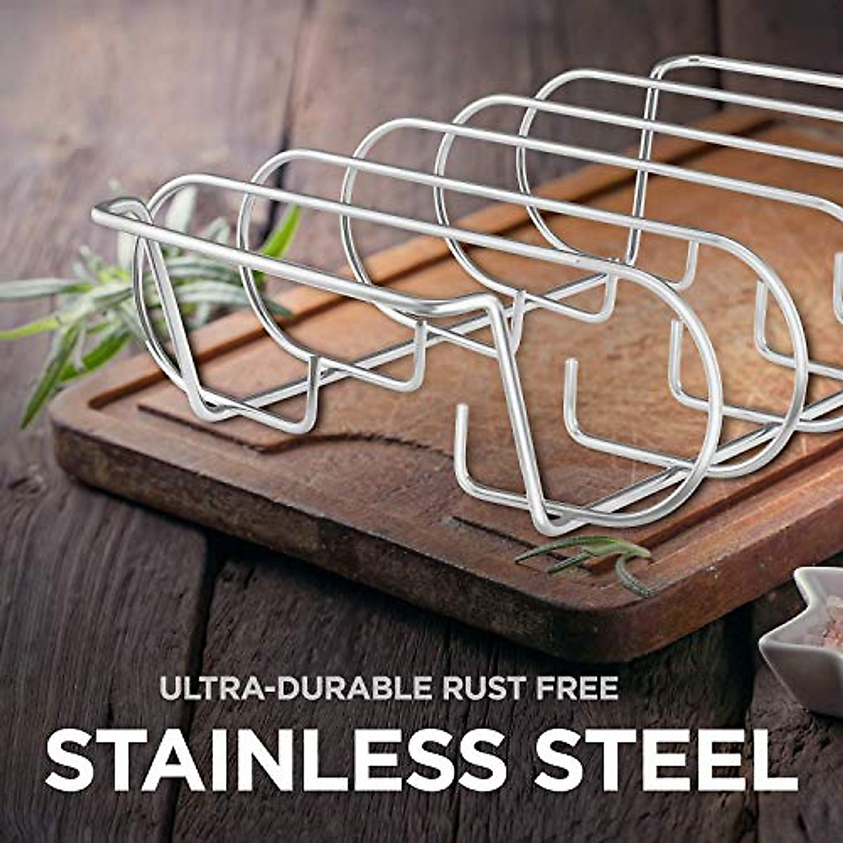 LINELAX Rib Rack, Stainless Steel Roasting Stand, Holds 4 Ribs for Grilling Barbecuing & Smoking - BBQ Rib Rack for Gas Smoker or Charcoal Grill