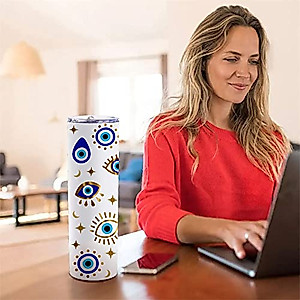 Birthday Gifts for Women Her Mom, Evil Eye Insulated Skinny Tumblers Cup Coffee Mug with Lid 20oz - Reusable Water Bottle for Hot & Cold Drinks Tea Cup Iced Coffee Thermos Travel Mug