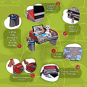 Hippococo Kids Travel Tray: Premium Portable Activity Organizer, Non-Flimsy, Padded Base, Large Storage Pocket, Sturdy Walls, Waterproof, Tablet Holder, Universal Fit - Car Seats, Strollers & Airplane