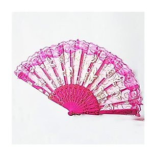 Twomech Folding Fan Chinese Style Folding Fan Lace Hand Held Rose Flower Folding Fan Dance Party Wedding Decor for Wedding Party Decoration (Color : A6, Size : 23CM)