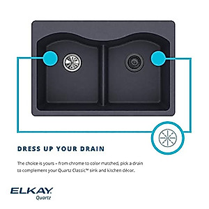 Elkay LKQS35BK Polymer Drain Fitting with Removable Basket Strainer and Rubber Stopper, Black