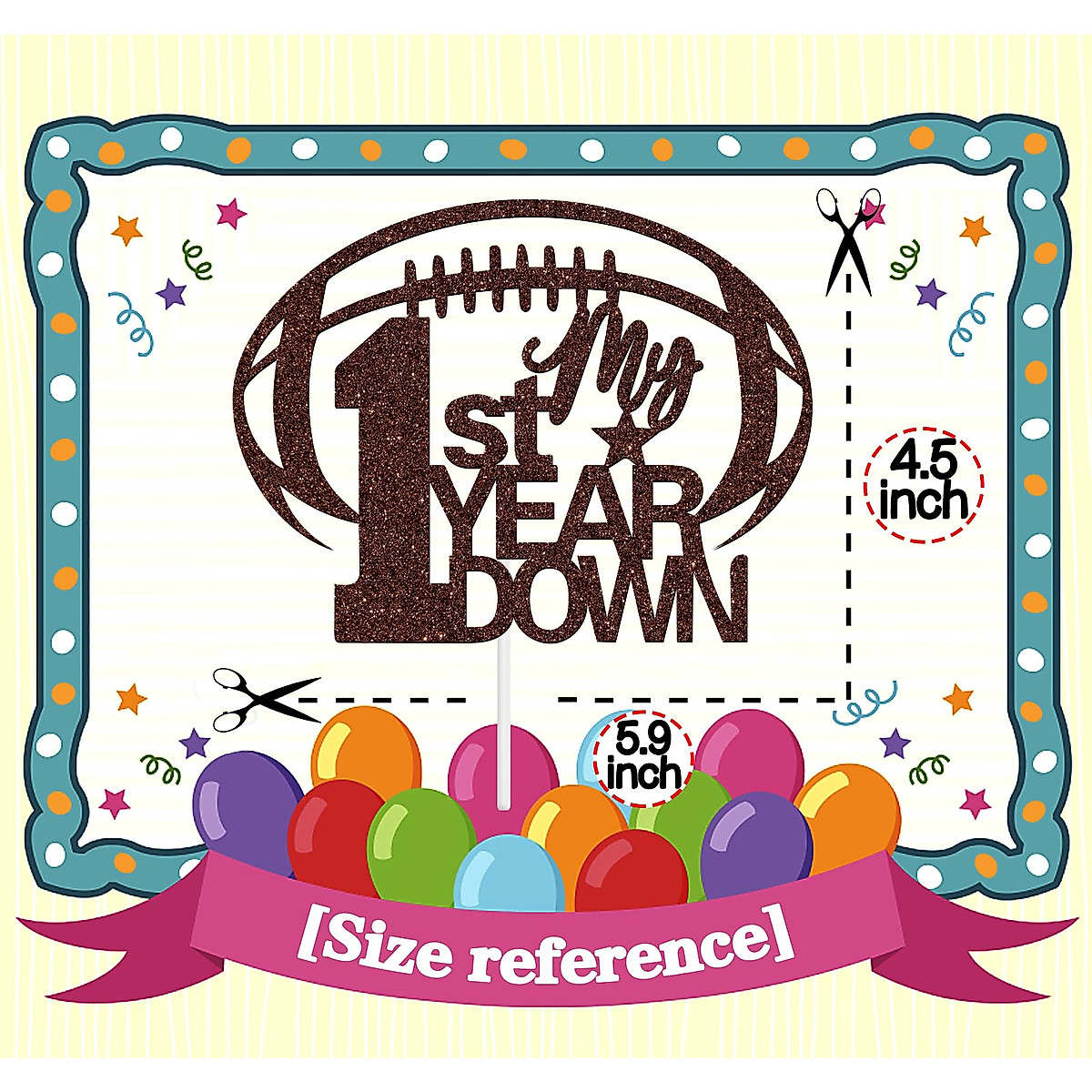 My 1st Year Down Cake Topper, American Football Touchdown One Year Birthday Party Decoration, Sports Theme Baby Shower / 1st Birthday Party Decorations Supplies for Boys