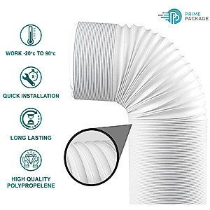 Portable Air Conditioner Exhaust Hose (78" Long) 5 Inch Diameter, Counter-Clockwise Threads | AC Conditioning Unit Tubing | Flexible, Extendable Design | White