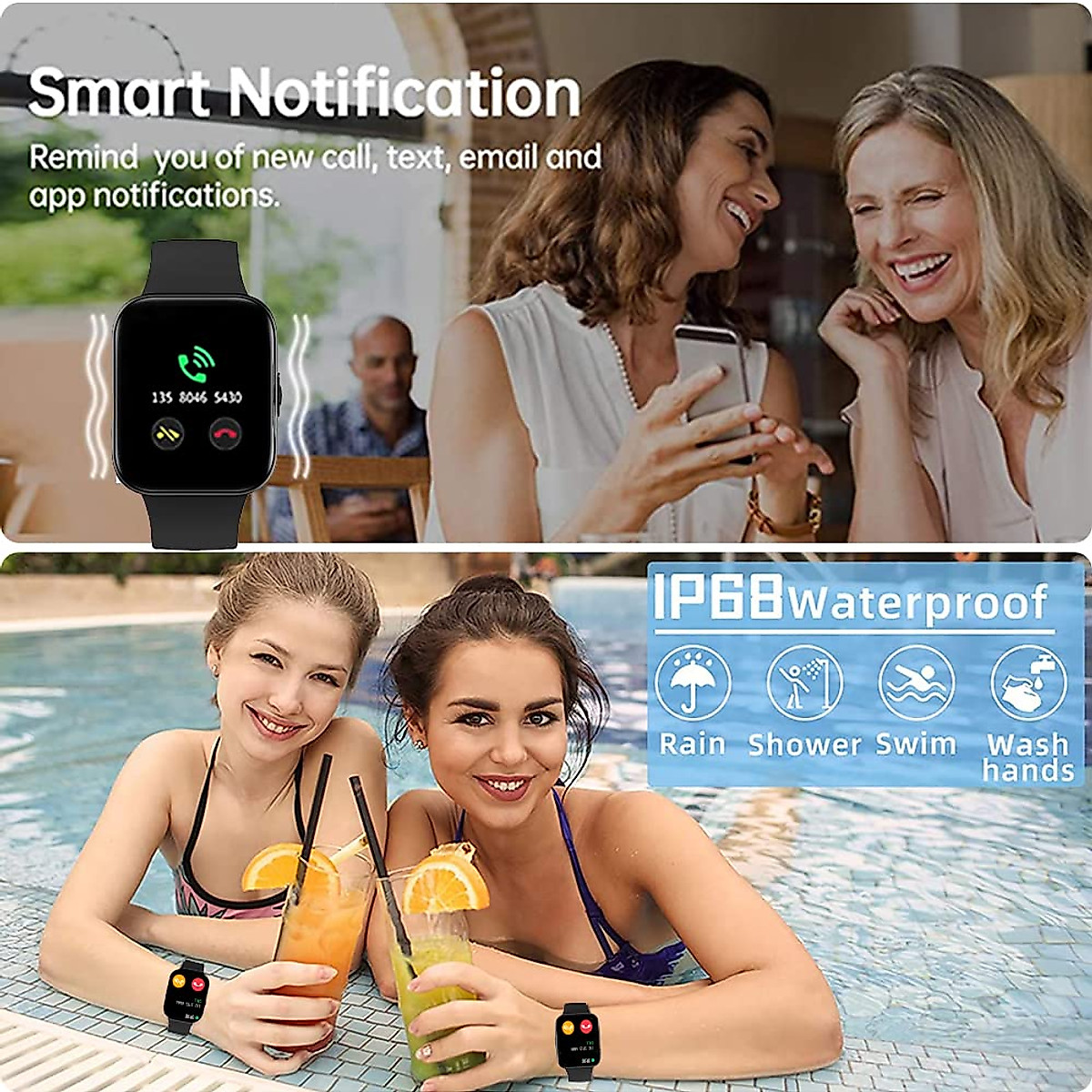 FirYawee Smart Watch for Android Phones and iOS Phones Compatible iPhone Samsung, Waterproof Pedometer Smartwatch with Sleep Monitor, Heart Rate Monitor, Step Counter for Women and Men