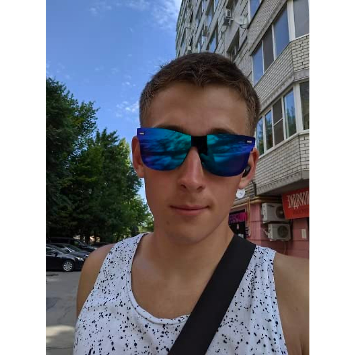 FEISEDY Trendy Rimless Mirrored One Piece Lens Sunglasses Reflective Sun Glasses B4114