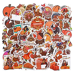 Cobee 100 Pieces Thanksgiving Sticker Decals,Aesthetic Fall Stickers Pumpkin Autumn Decals Cute Turkey Stickers Funny Vinyl Waterproof Stickers for Laptop Water Bottle Envelopes Party Favor