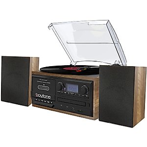 Boytone BT-58W Bluetooth Record Player Turntable with CD Player, Convert LP Vinyl, CD to MP3 Player, Cassette, AM/FM Radio, USB/SD Encoding, Remote Control, Audio Music Player Built in Amplifier
