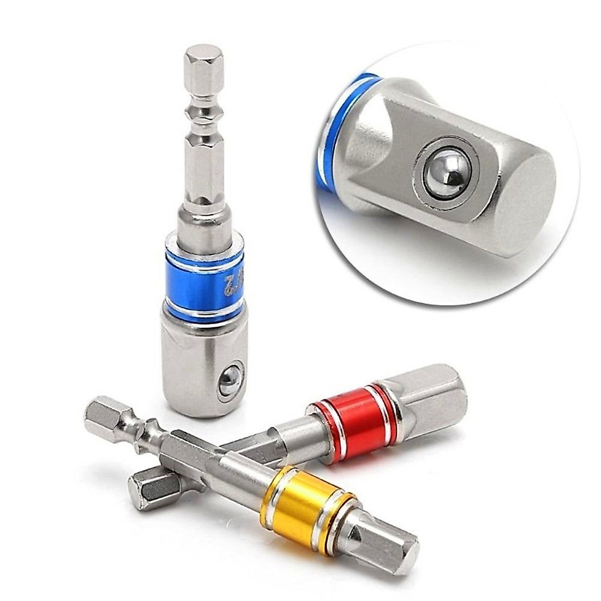 ACENIX 3 Pcs Set Power Hand Tools Driver Extension Socket Adapter Sets, 3Pcs 1/4" 3/8" 1/2" Hex Shank Bit Square Nut Driver Set Power Drill Cordless Impact Sockets Bit Set Adapter