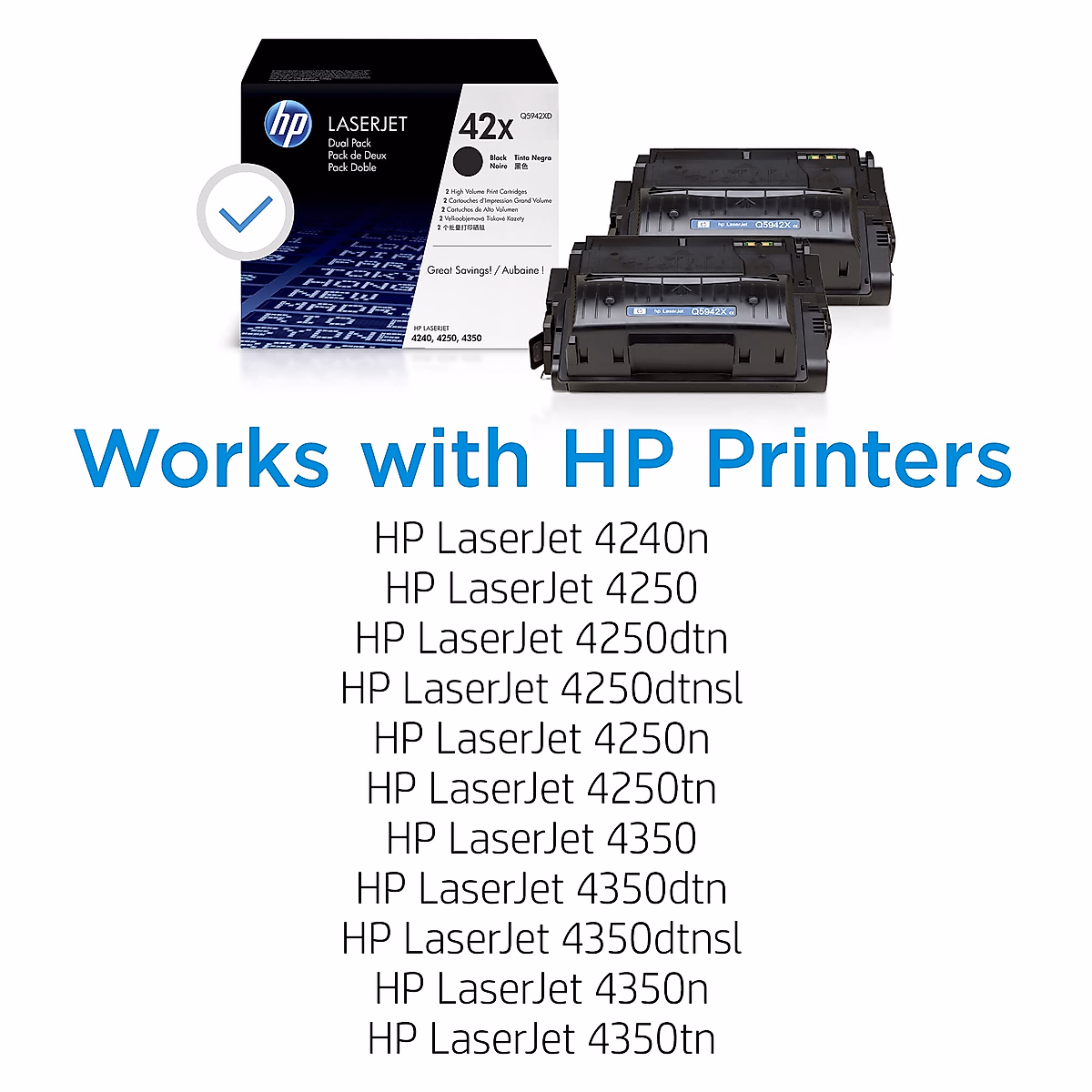 Original HP 42X Black High-yield Toner Cartridges (2-pack) | Works with HP LaserJet 4240, 4250, 4350 Series | Q5942XD