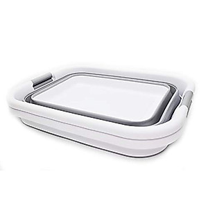 SAMMART 41L Set of 2 Collapsible Plastic Laundry Basket - Foldable Pop Up Storage Container/Organizer - Portable Washing Tub - Space Saving Hamper/Basket (2, White/Grey)