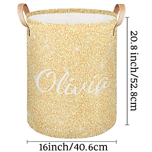 SPYORBKX Custom Laundry Basket with Name, Personalized Baby Laundry Hamper for Bedroom Bathroom, Round Storage Basket with Handle for Men Women Sparking