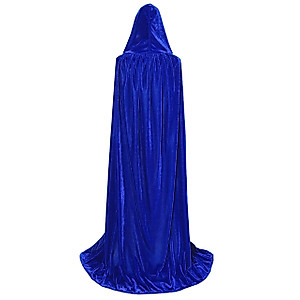 BIGXIAN Long Hooded Cloak Velvet Cape Witch Costume Halloween Costumes for Women Men (Blue, Large)