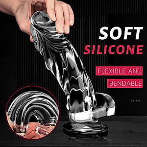 Huge Thick Clear Dildo Sex Toy - 8.7 Inch Big Penis Dildos with Strong Suction Cup for Hands-Free Play, 2'' Diameter Anal Dildo Vagina G Spot Stimulator Adult Sex Toys for Women Pleasure(L)