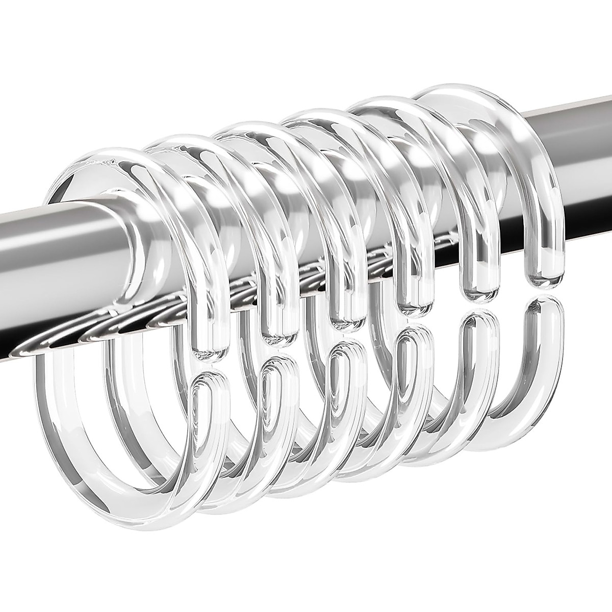 Resze 24 PCS Shower Curtain Rings, Plastic Clear Shower Curtain Hooks, C-Shaped Rings Hook Hanger Bathroom Shower Window Rod
