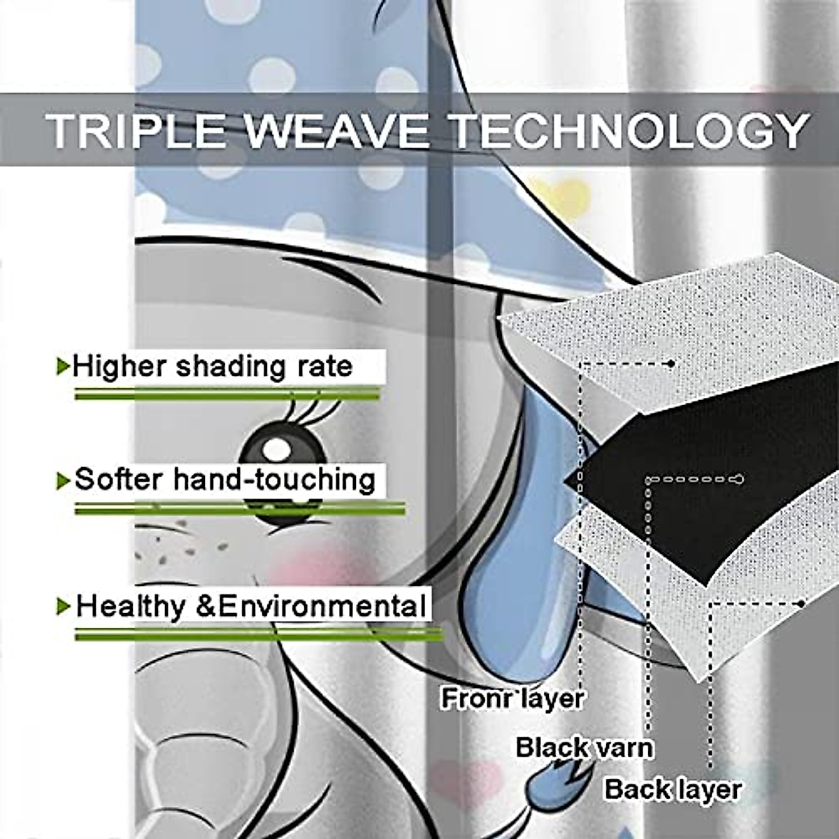 Denruny Cartoon Cute Elephant Curtain Nursery Baby Elephant with Blue Hat Windows Drapes for Nursery Room Kids Room Gifts for Boys and Girls Rod Pocket 2 Panels 63L x 21W