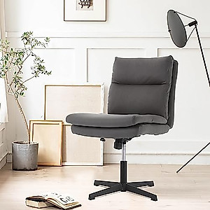LUCKWIND Armless Home Office Desk Chair No Wheels, Modern Double Padded Ergonomic Vanity Chair, Mid-Back Height Adjustable Cushioned Swivel Task Chairs, Wide Seat (Dark Grey)