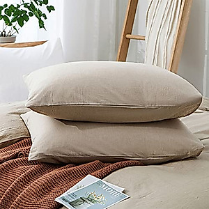 LOVQUE 100% Washed Cotton Duvet Cover Queen Size, Beige Fade-Resistant Linen Like Natural Bedding Set (No Comforter), 90x90 Inches