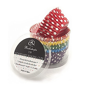 Bakehope Standard Baking Cups, Cute Polka Dots Greaseproof Cupcake Liners(6 Colors,150 Counts)