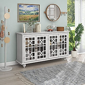 RUNNA Acacia Wood Sideboard Buffet Cabinet with Adjustable Height Shelves, 4 Doors, Metal Handles, Modern Storage Cabinet Entryway Cabinet Console Table for Living Room Bedroom