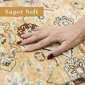 Washable Kitchen Runner Rug - 2'6''x12' Hallway Rug Distressed Mats Non-Slip Soft Room Floor Carpet for Dining Room (Gold, 2'6'' x 12')