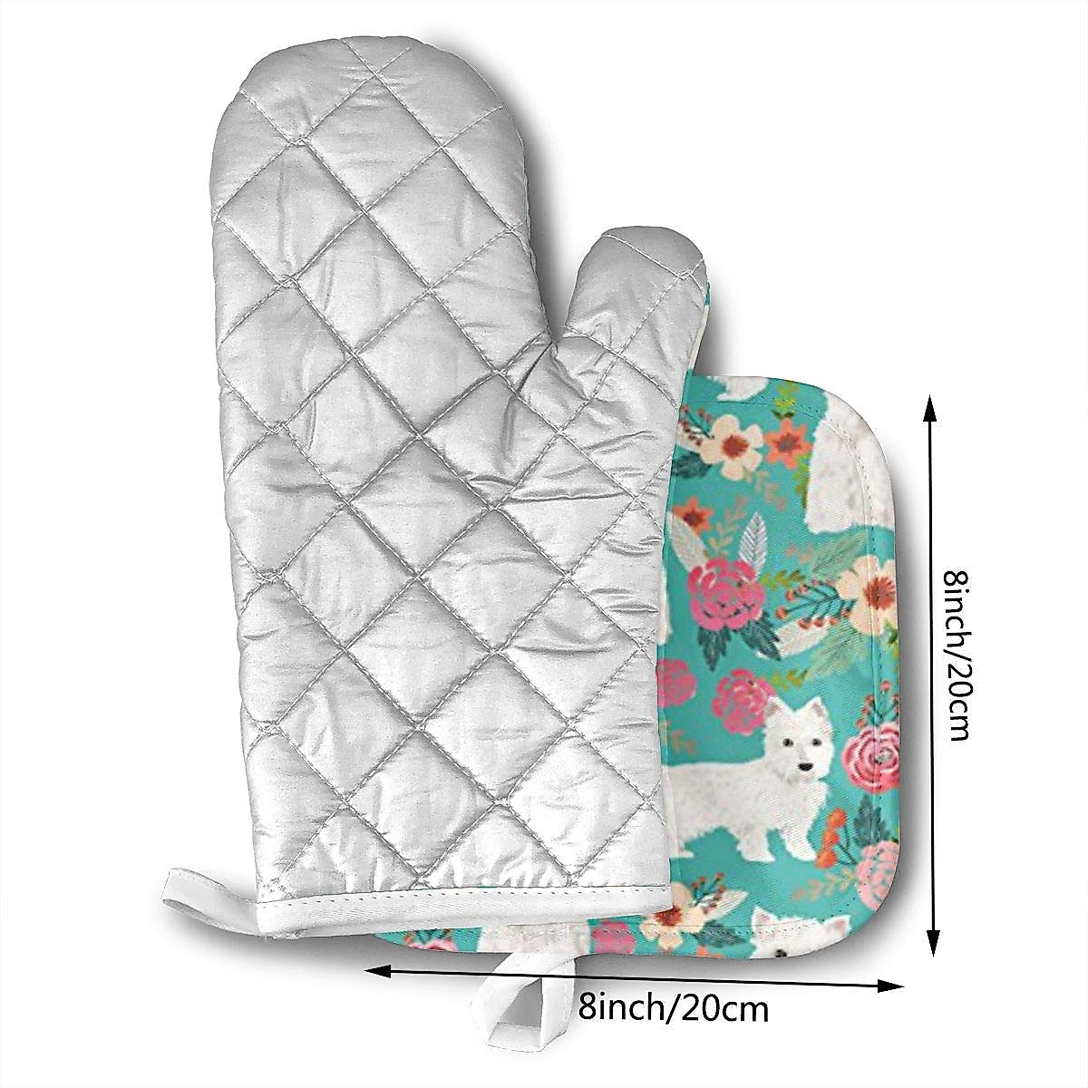 Westie Florals Cute Dog Oven Mitts - Pot Holders - Decor for The Kitchen - Potholder Oven Mitt Set (2 Piece) Includes 1 Potholders 1 Oven Mitts - Kitchen Decor