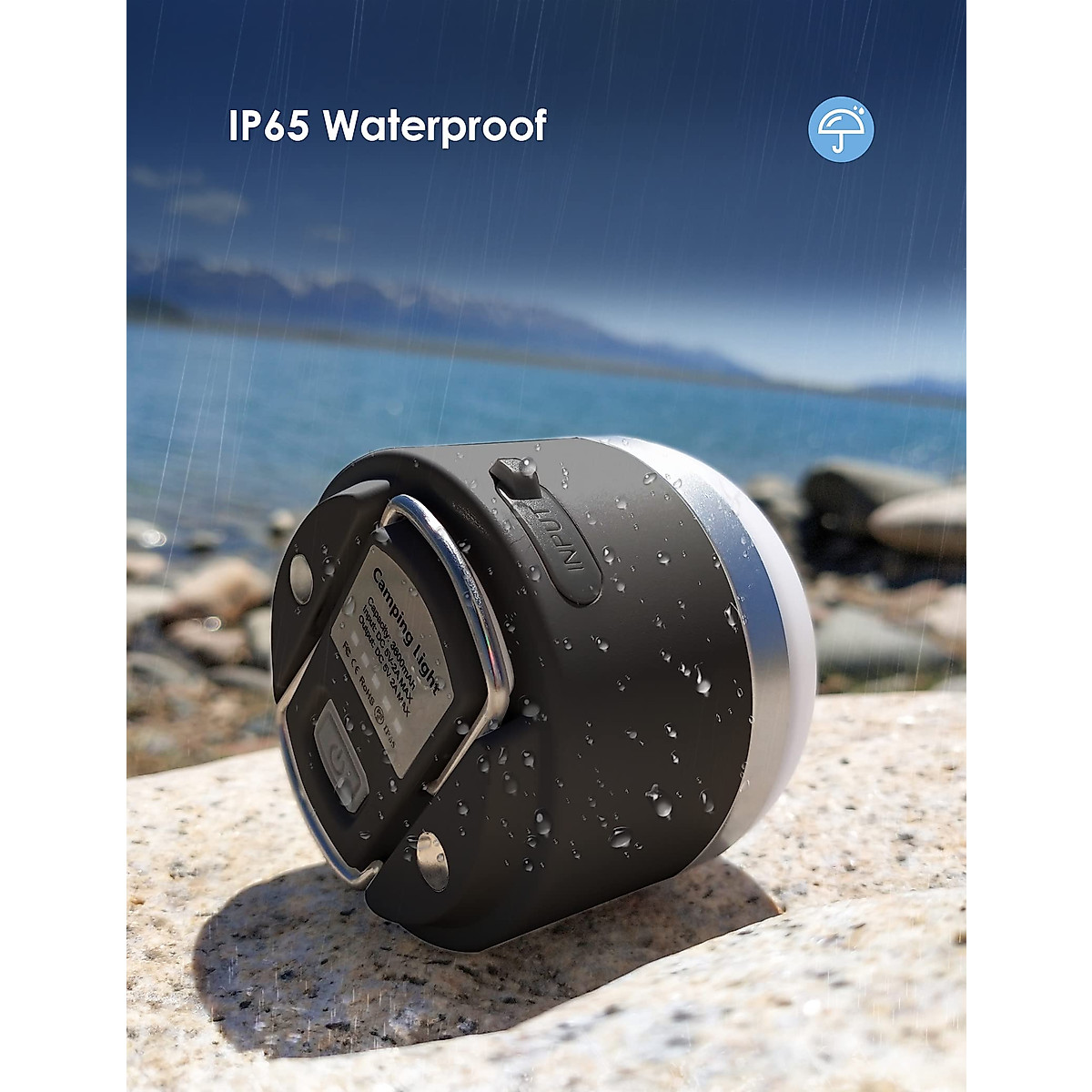 Joyzy Camping Lantern Rechargeable, LED Camping Light with 5 Light Modes, Outdoor Rechargeable Lantern, Adjustable Brightness Mini Hanging Lantern for Camping (Black)