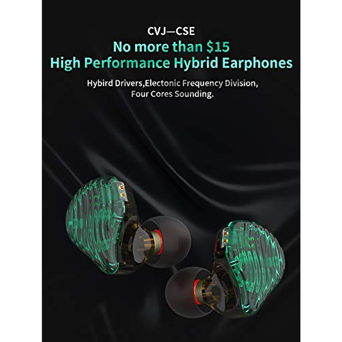 CVJ CSE in-Ear Headphones 1 DD & 1 BA Earphone HiFi Stereo Deep Bass Earbuds with Detachable Cable Noise Isolating Headset with Hybrid Driver for Running, Jogging, Walking (Black Without Mic)