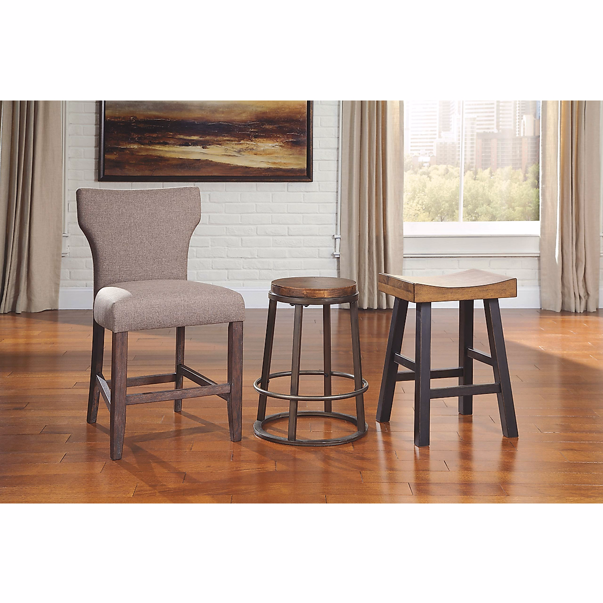 Signature Design by Ashley Glosco Farmhouse 25.5" Counter Height Saddle Barstool, 2 Count, Two-Tone Brown