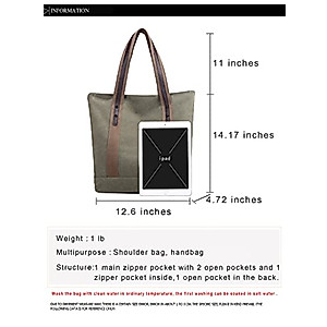 Eamom large vintage bags for women canvas tote bag with zipper shoulder purses and handbags (Green)